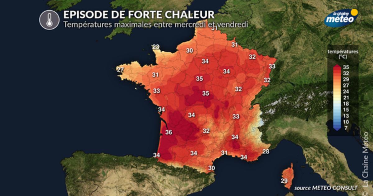 Épisode de forte chaleur de mercredi à vendredi, jusqu'à 37°C dans le ...